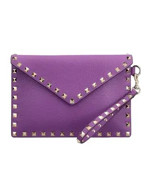 Valentino Garavani Studded Envelope Clutch With Wrist Strap - Purple