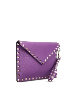 Valentino Garavani Studded Envelope Clutch With Wrist Strap - Purple