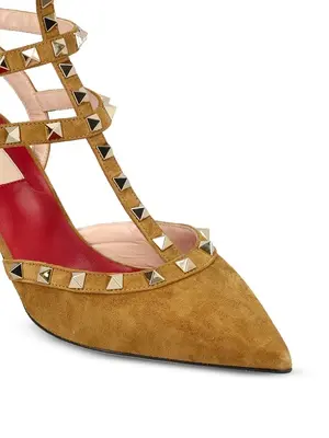 Valentino Garavani Rockstud Pointed Toe Ankle Strap Pumps - Light Brown