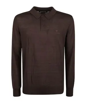 Michael Kors Core Merino Long Sleeve Polo Shirt - Chocolate