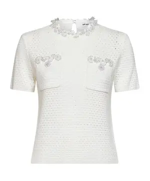 SELF-PORTRAIT Short-sleeved Knit Top - Cream