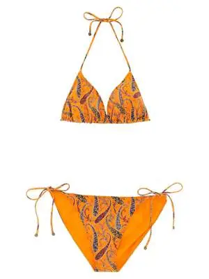 Etro Triangle Bikini With Paisley Print - Orange
