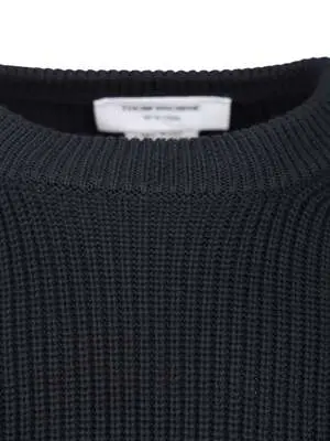 Thom Browne Ribbed Cotton Sweater With Signature Stripes - Blue