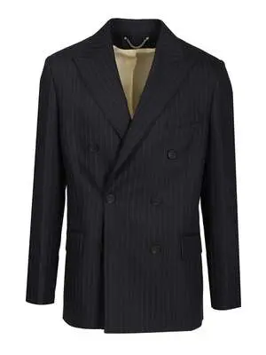 GOLDEN GOOSE Double-breasted Blazer In Pinstriped - Blue
