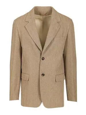 GOLDEN GOOSE Single-breasted Chevron Linen Blend Blazer - Multicolor