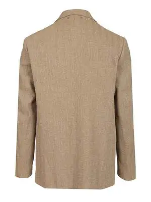 GOLDEN GOOSE Single-breasted Chevron Linen Blend Blazer