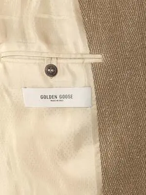 GOLDEN GOOSE Single-breasted Chevron Linen Blend Blazer