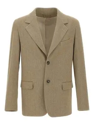 GOLDEN GOOSE Single-breasted Chevron Linen Blend Blazer