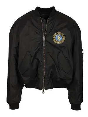 Balenciaga Nylon Bomber Jacket With Logo Patch