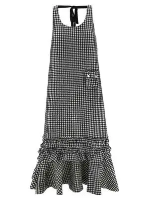GANNI Crinkled Check Long Dress