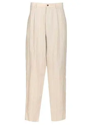 Giorgio Armani Double Pleated Pinstriped Linen Trousers