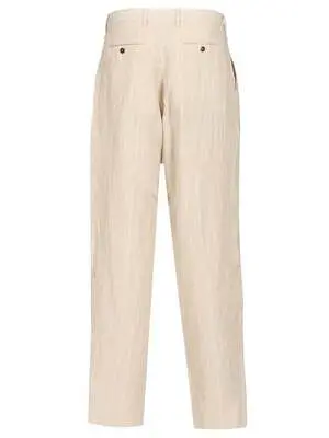 Giorgio Armani Double Pleated Pinstriped Linen Trousers