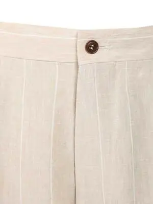 Giorgio Armani Double Pleated Pinstriped Linen Trousers