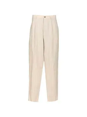 Giorgio Armani Double Pleated Pinstriped Linen Trousers
