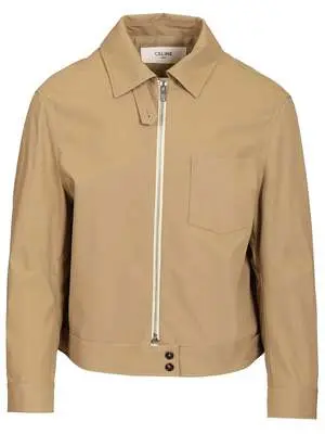Celine Cotton Jacket With Embroidered Triomphe Logo - Cream