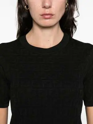 Fendi Ff Monogram Cotton-viscose Knit Sweater With Side Slits - Black