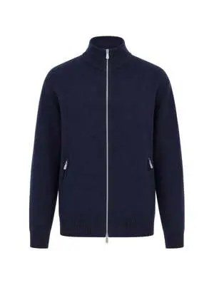 Brunello Cucinelli Cashmere Blend High Neck Zip-up Cardigan - Blue