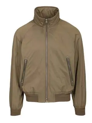 TOM FORD Zip Up Jacket With Cashmere Lining And Leather Trim - Green
