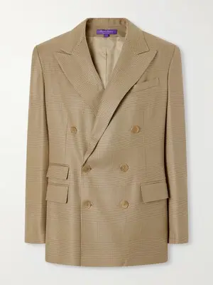 Ralph Lauren Glen Double-breasted Prince Of Wales Checked Silk Blazer - Brown