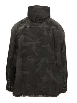 Balenciaga Distressed Denim Parka With Embroidered Logo - Black