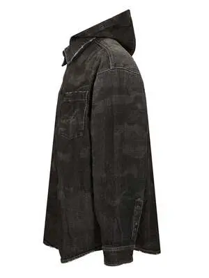 Balenciaga Distressed Denim Parka With Embroidered Logo - Black