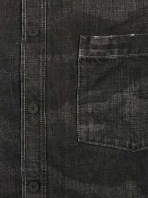 Balenciaga Distressed Denim Parka With Embroidered Logo - Black