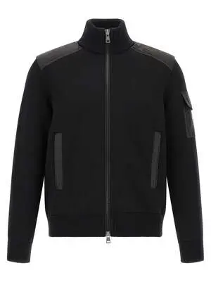 Moncler Ribbed Wool Zip-up Cardigan With Technical Inserts - Black