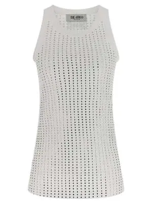 Attico Rhinestone Embellished Ribbed Tank Top
