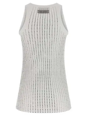Attico Rhinestone Embellished Ribbed Tank Top