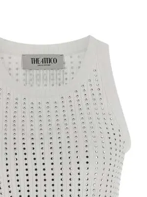 Attico Rhinestone Embellished Ribbed Tank Top