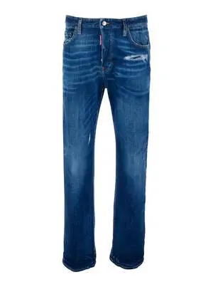 Dsquared2 Blue Jeans With Ripped Details And Logo Patch On The Back In Denim For - Multicolor