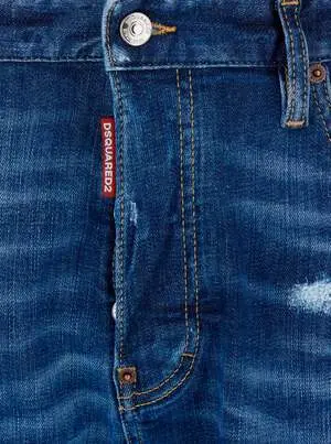Dsquared2 Blue Jeans With Ripped Details And Logo Patch On The Back In Denim For