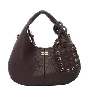 GANNI Mini Logo Hobo Bag - Brown
