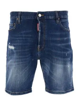 Dsquared2 Denim Shorts With Logo Patch And Ripped Details