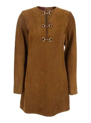 Gucci Suede Dress With Horsebit Detail And Gg Motif - Multicolor
