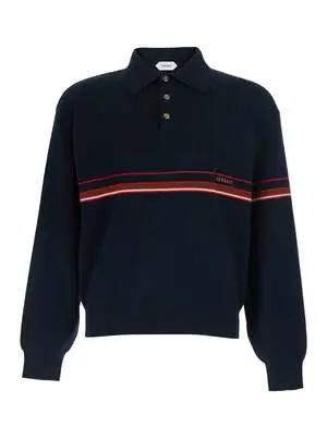 Versace Blue Polo Shirt With Classic Collar And Logo Lettering On The Front In Cotton For - Multicolor