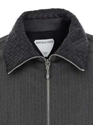 Bottega Veneta Wool Pinstripe Jacket With Intreccio Collar - Multicolor