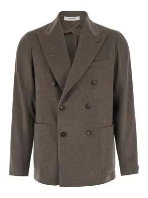 Tagliatore Montecarlo' Double-breasted Jacket With Peak Revers And Logo Brooch On The Front In Wool For - Brown