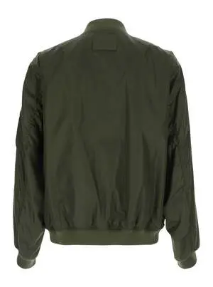 Balenciaga Green Tech Fabric Bomber Jacket With Embossed Logo