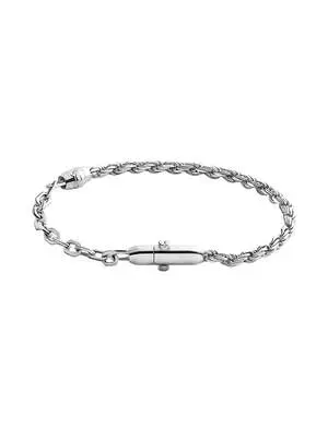 Bottega Veneta Silver Bracelet With Two Contrasting Chains And Press-stud Closure In Sterling Silver For