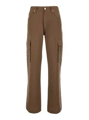 Fendi Linen Cargo Pants With Ff Plate Detail - Multicolor