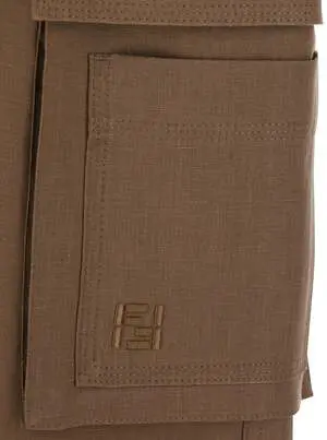 Fendi Linen Cargo Pants With Ff Plate Detail - Multicolor