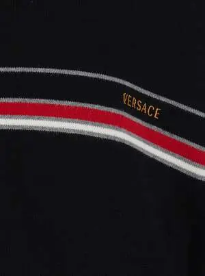 Versace Cotton Zip-up High Neck Sweater With Logo Detail