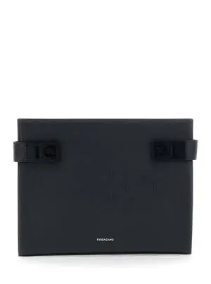 FERRAGAMO Clutch With Hug Side Buckles And Logo In Leather For - Black