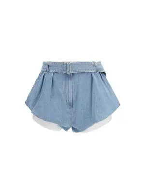 Magda Butrym Flared Denim Shorts With Undershorts - Blue