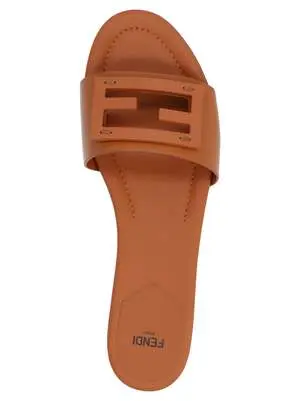 Fendi Smooth Leather Baguette Slides - Brown