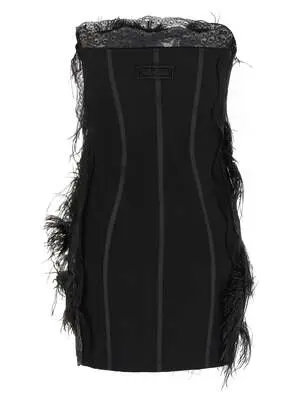 Attico Lace And Feather Embellished Mini Dress - Black