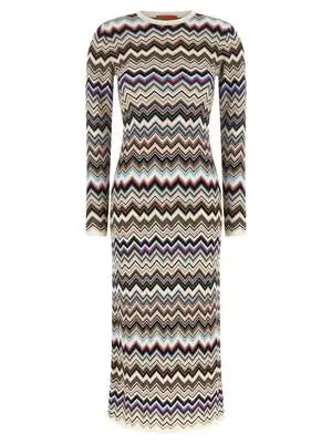 Missoni Long Sleeve Zigzag Chevron Knit Midi Dress