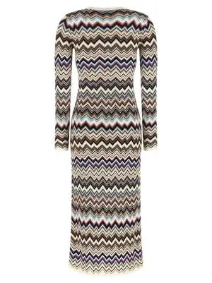 Missoni Long Sleeve Zigzag Chevron Knit Midi Dress