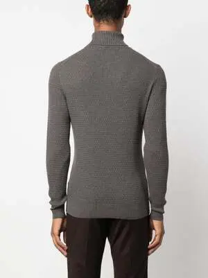 Tagliatore Wool Turtleneck With Woven Motif - Gray